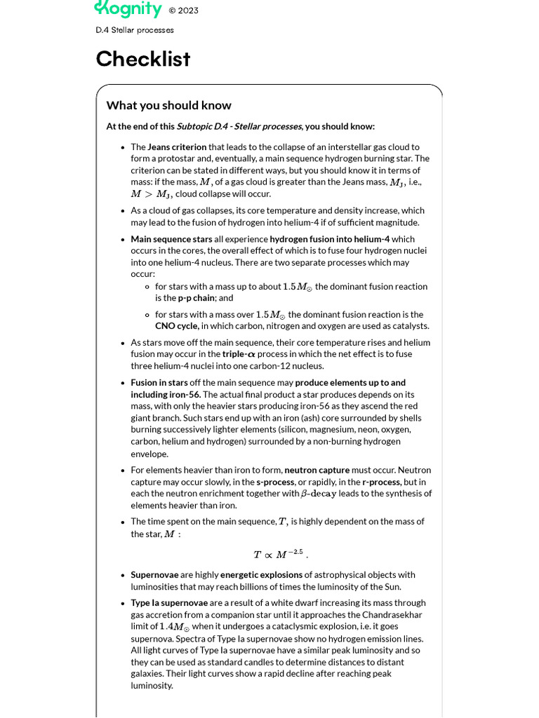 Checklist - IBDP Physics HL FE2016 - Kognity-Part 4-5 | PDF | Supernova ...