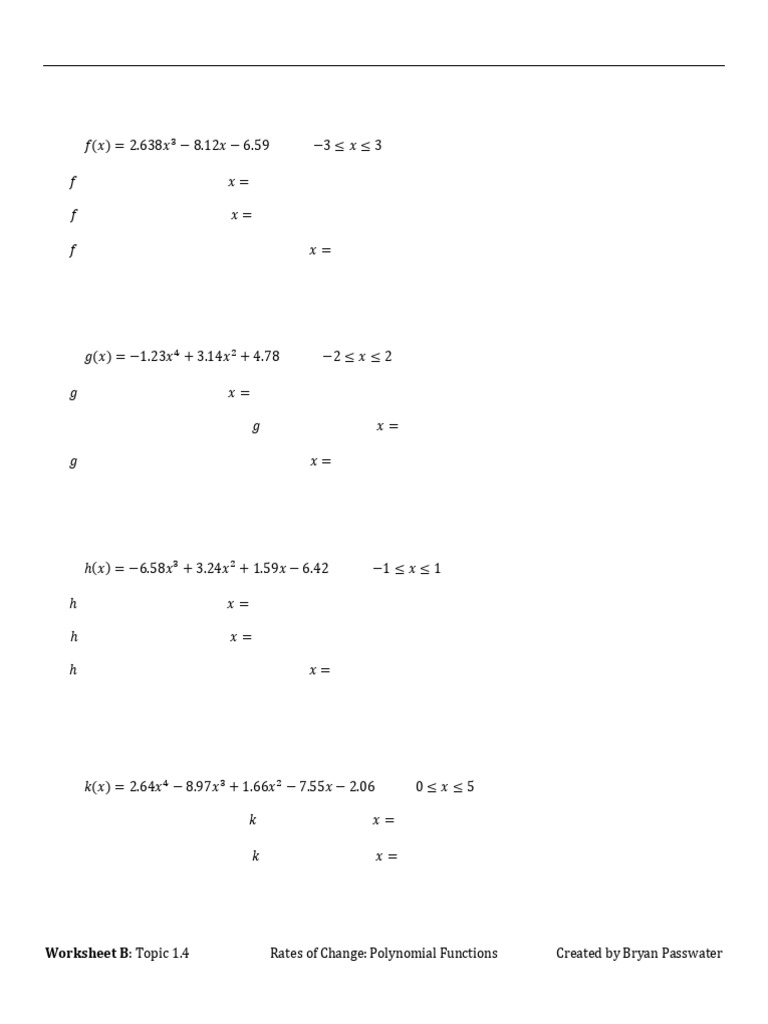 Polynomial Functions: Extrema Worksheet | PDF | Teaching Methods ...