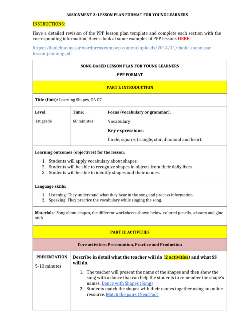 Lesson Plan For Young Learners | PDF | Lesson Plan | Shape