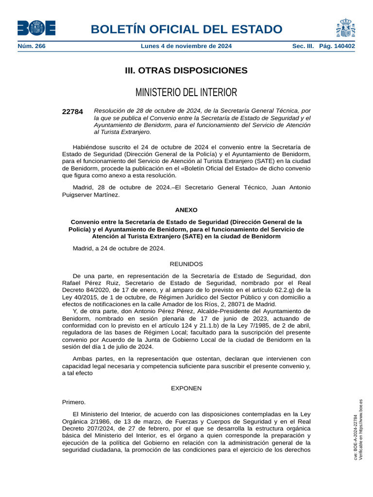 Boe A 2024 22784 | PDF | Ministerio (Departamento de Gobierno) | Policía