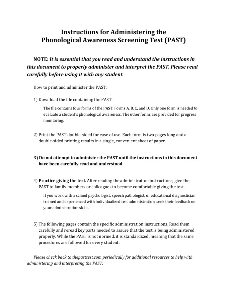 Directions for PAST Assessment for K-2nd | PDF | Spelling | Word