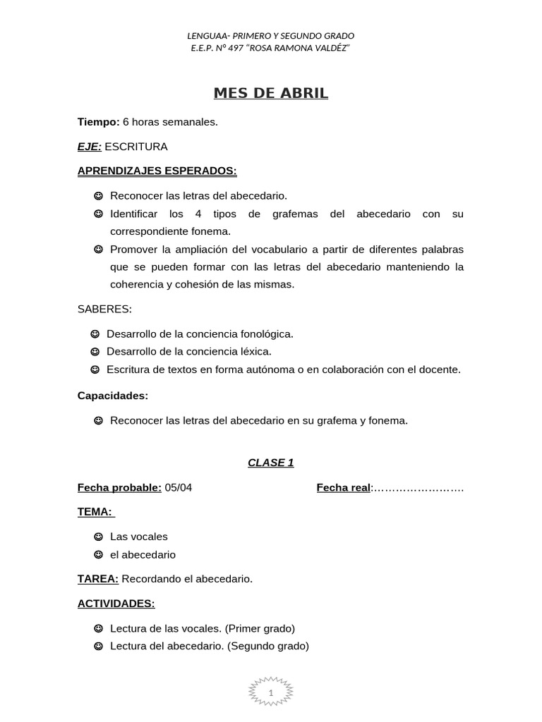MES DE ABRIL lengua | PDF | Alfabeto | Comunicación escrita