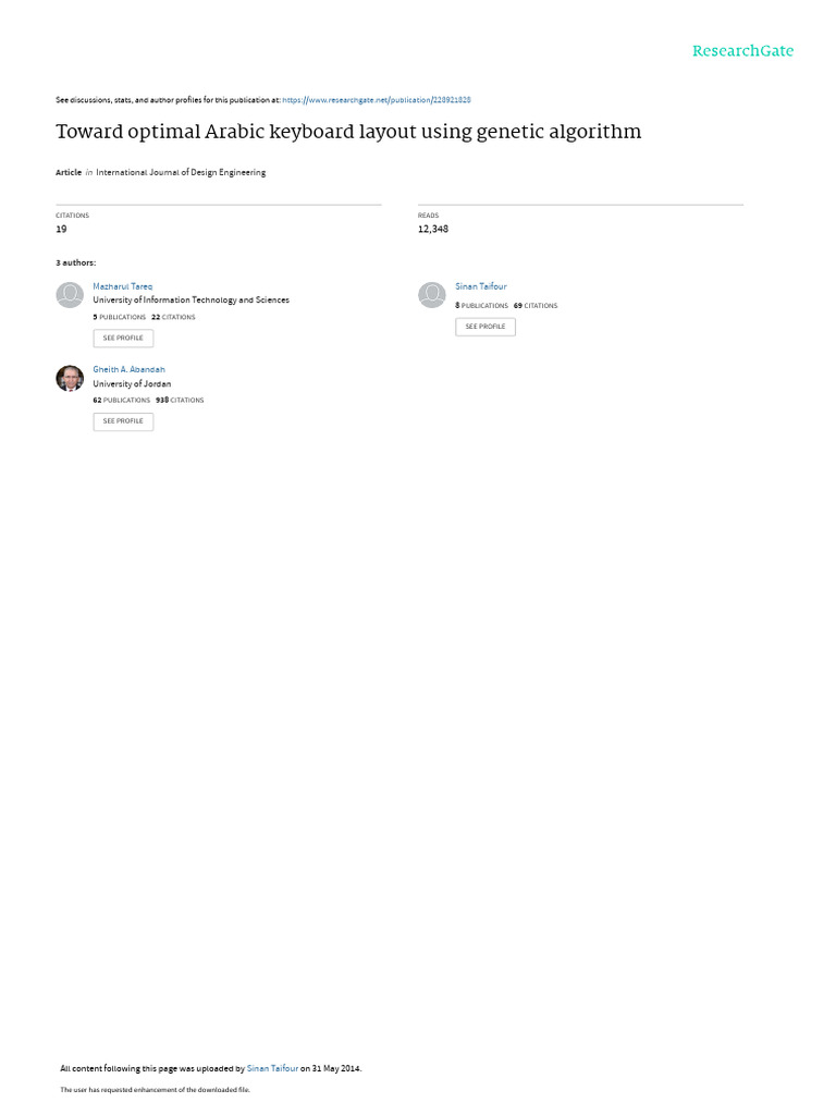 Toward Optimal Arabic Keyboard Layout Using Geneti | PDF | Regular Expression | Genetic Algorithm
