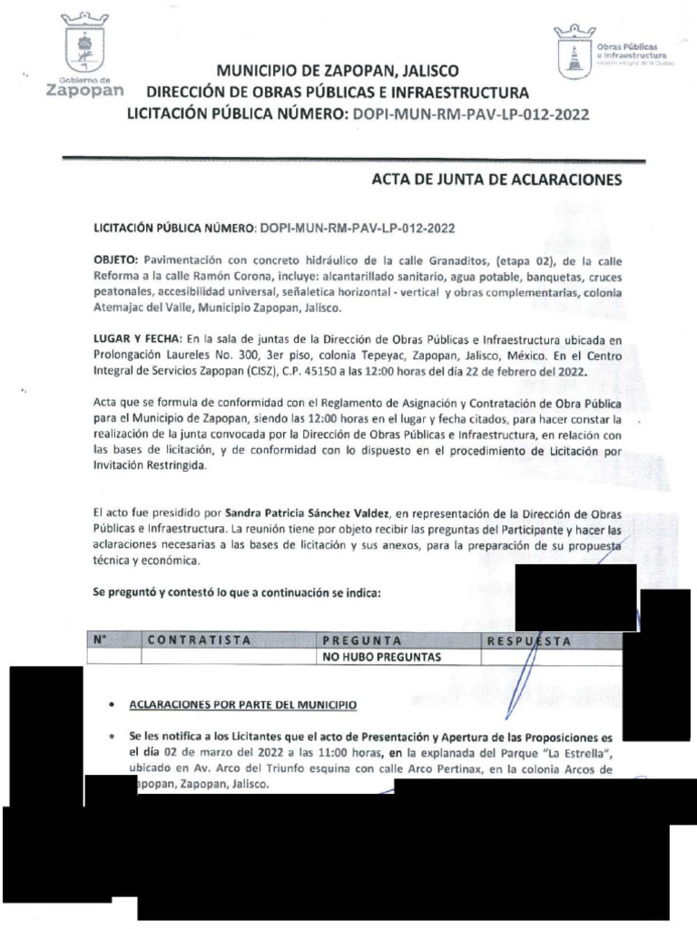 Acta Junta Aclaraciones CO 012 2022 VP | PDF | Póliza de seguros