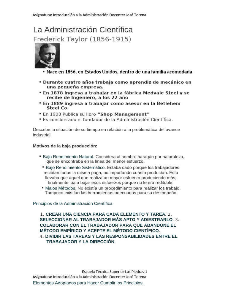 Fundamentos De La Administración Científica Pdf Business