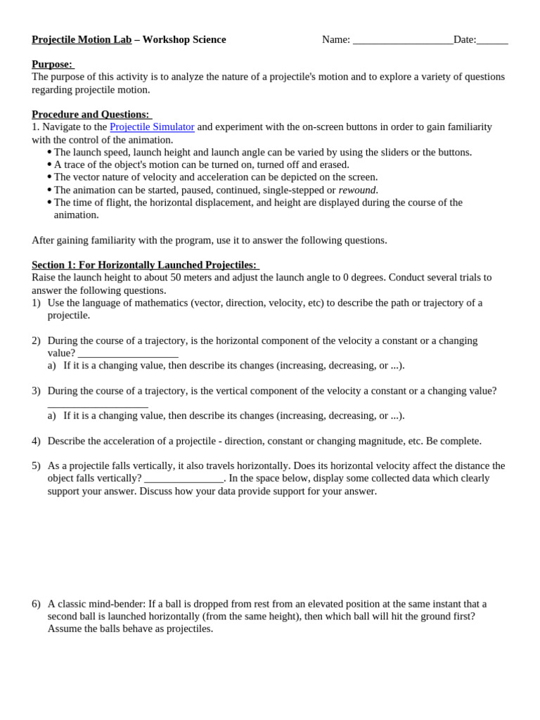 Projectile Motion Lab | PDF | Projectiles | Acceleration