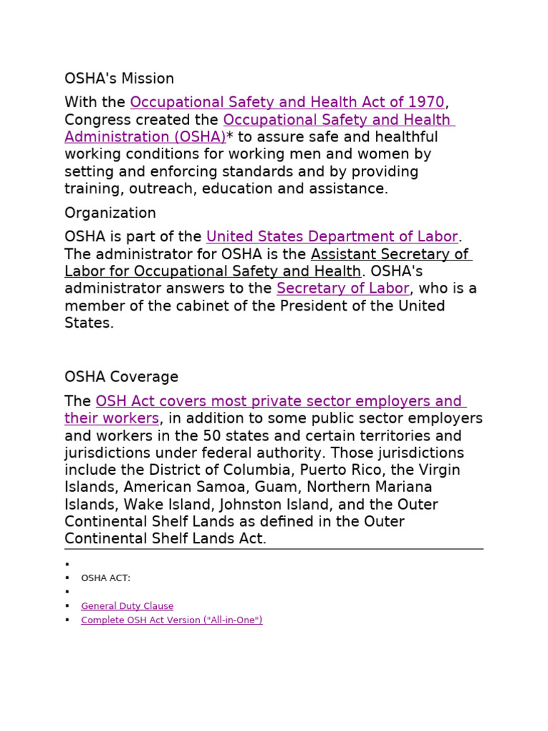 Overview of OSHA's Mission and Coverage | PDF | Occupational Safety And ...