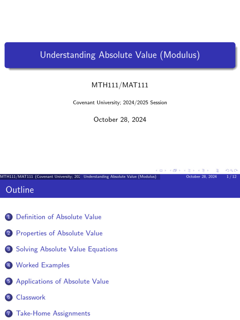 Mth111 Lec2b Absolute Values Pdf Complex Number Mathematical Objects