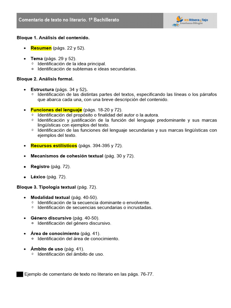 Esquema Comentario de Texto | PDF | Estudios de idiomas extranjeros