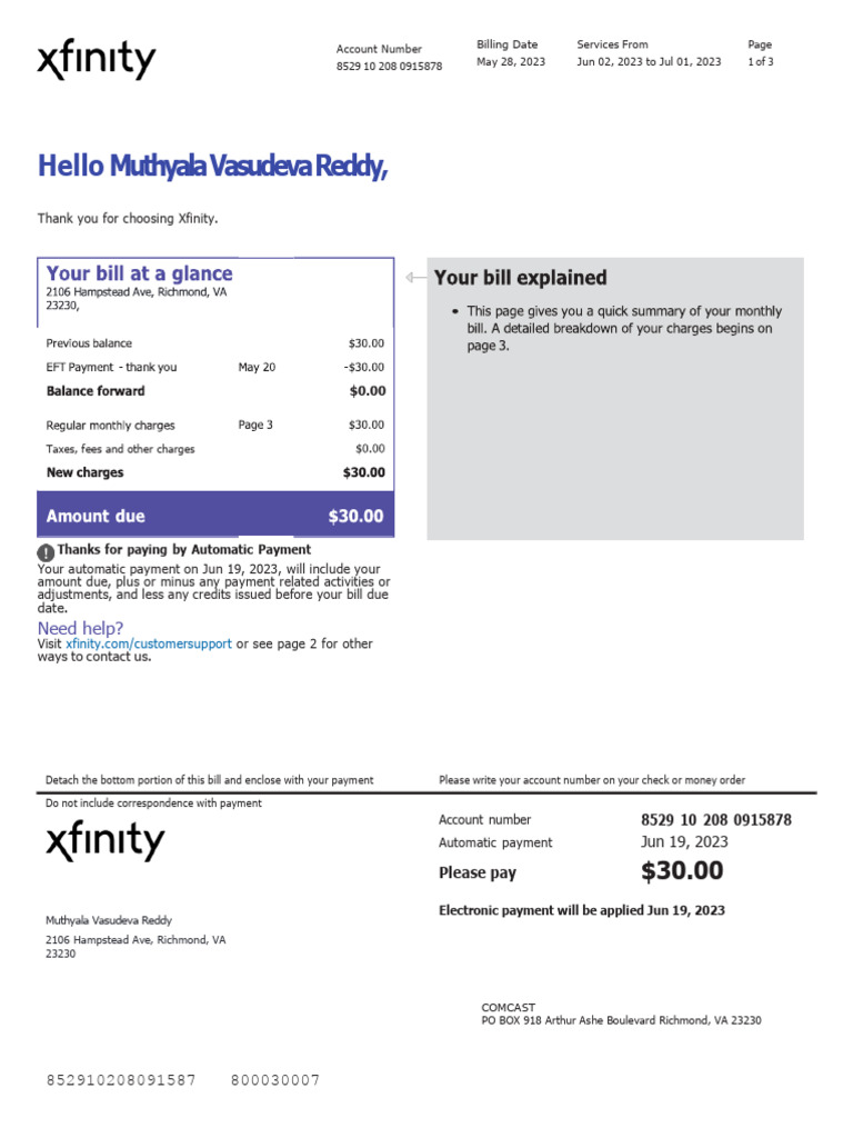 xfinity bill statement Vasu | PDF | Services (Economics) | Payments