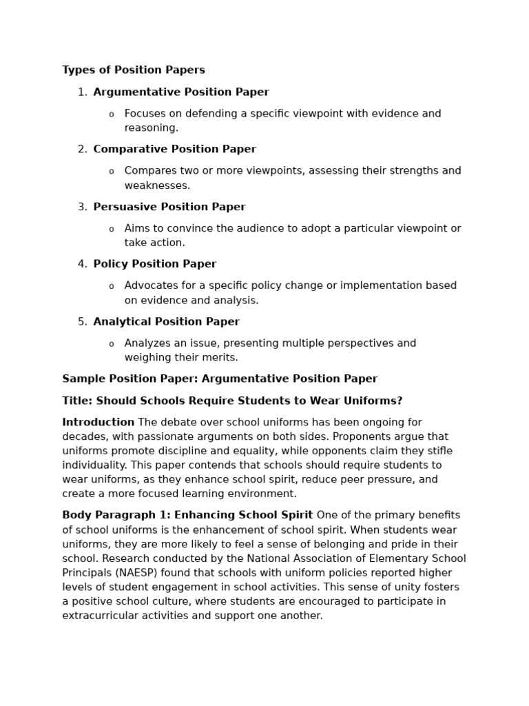 EAPP Types of Position Papers and Samples 2024 | PDF | Mental Health ...