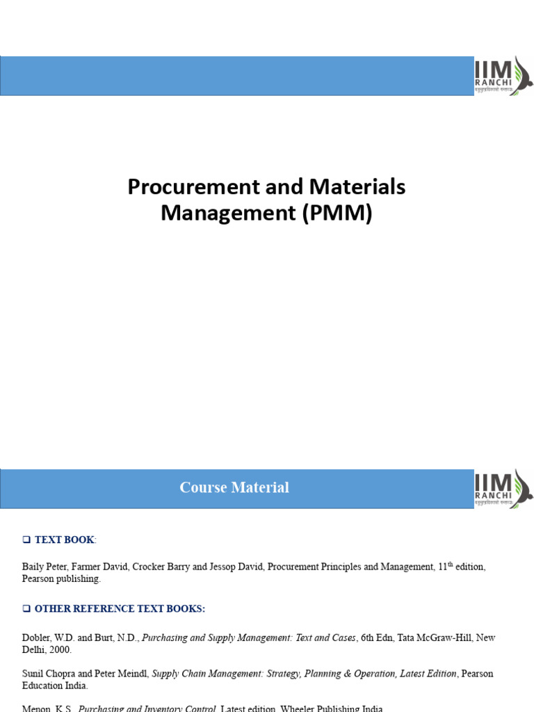 PMM - Session 1 and 2 | PDF | Procurement | Supply Chain