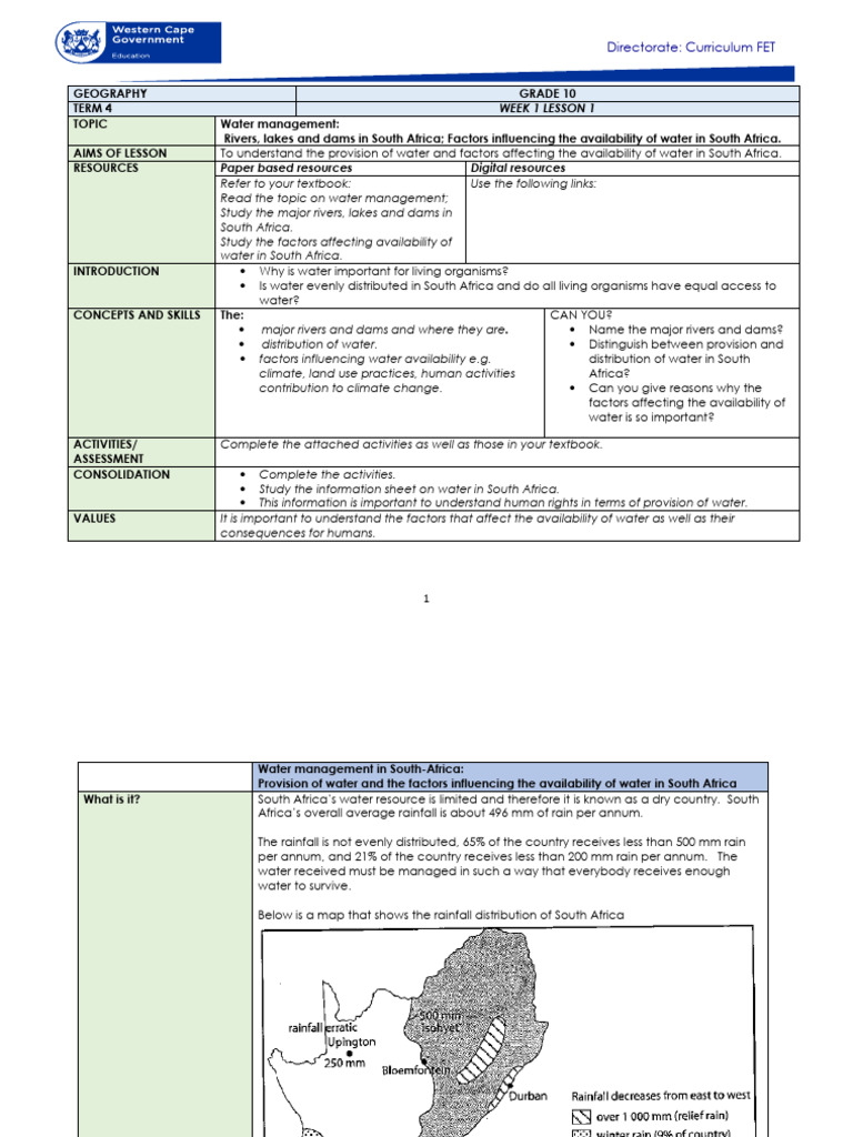 Water Management in South Africa: Grade 10 | PDF | Water | Rain