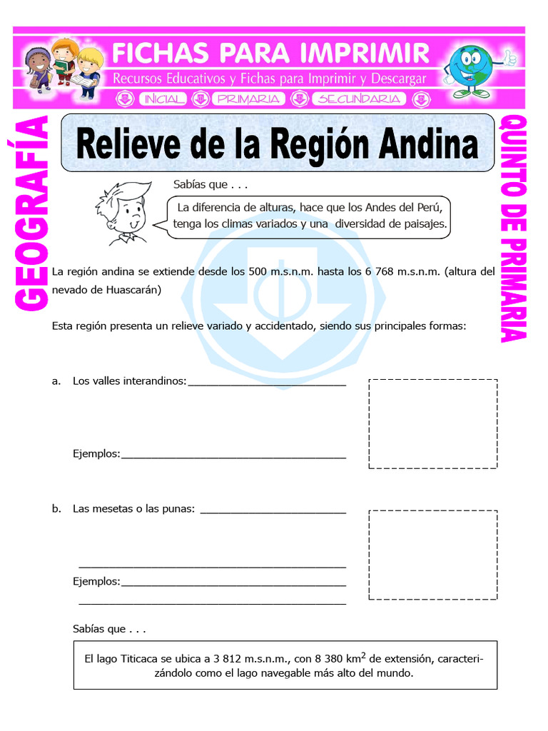 Relieve de La Región Andina para Quinto de Primaria | PDF | Andes | Paisaje