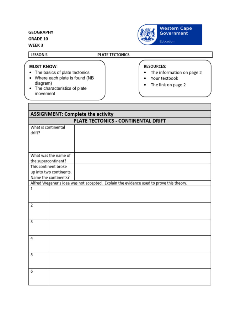 Geography (L5) Grade 10 Term 2 Week 3 - 2020 | PDF | Plate Tectonics ...