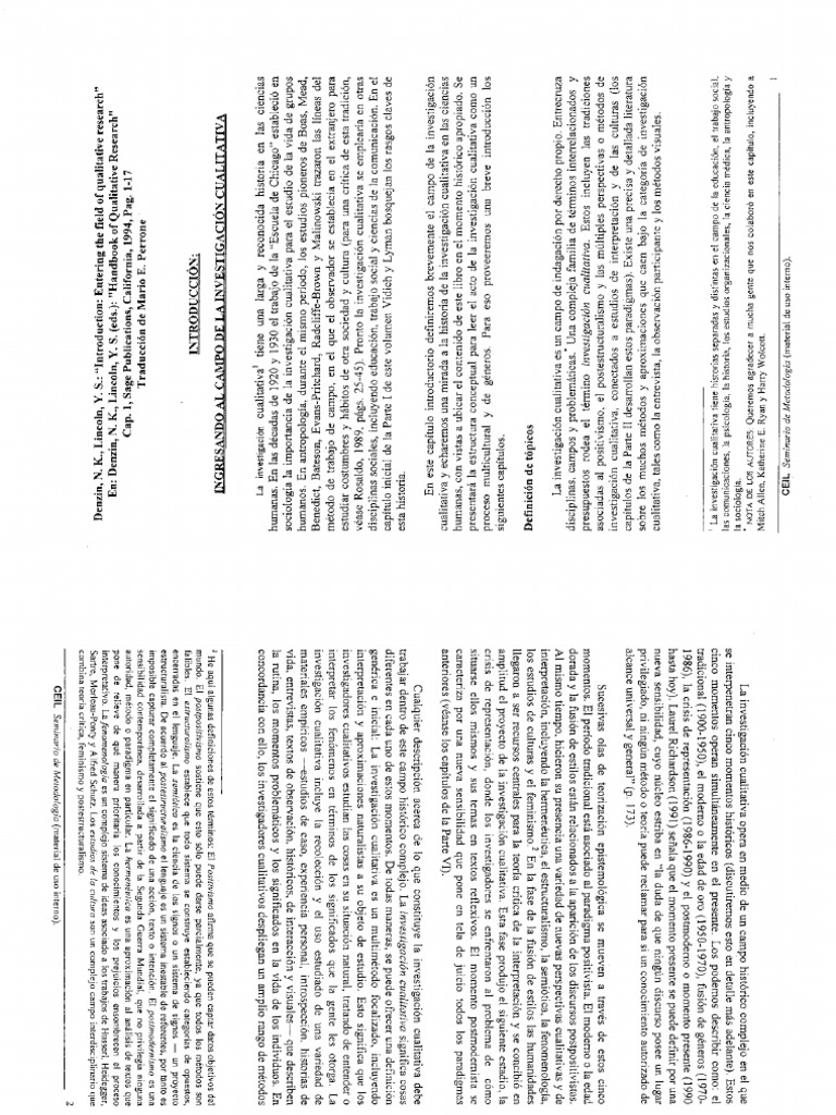 Denzin Introduccion Ingresando Al Campo de La Investigacion Cualitativa ...