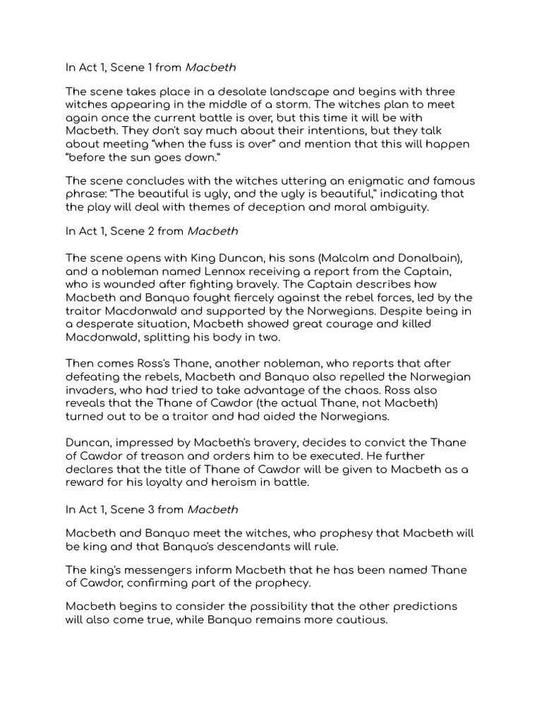 Macbeth Act 1 Summary and Analysis | PDF | Macbeth