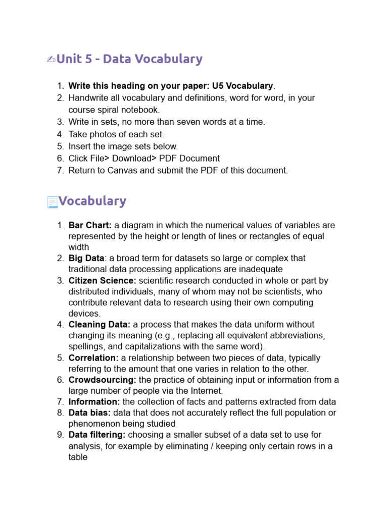 U5 Data Vocabulary | PDF