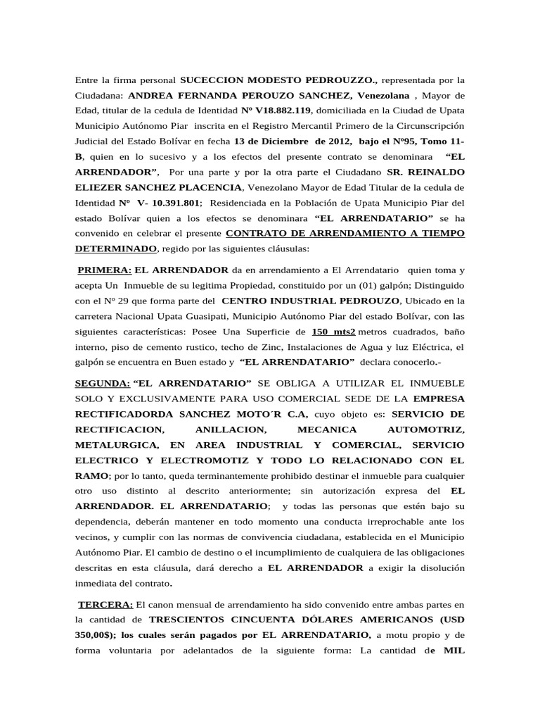 Entre La Firma Personal INVERSIONES MODESTO PEDROUZO | PDF | Daños y ...