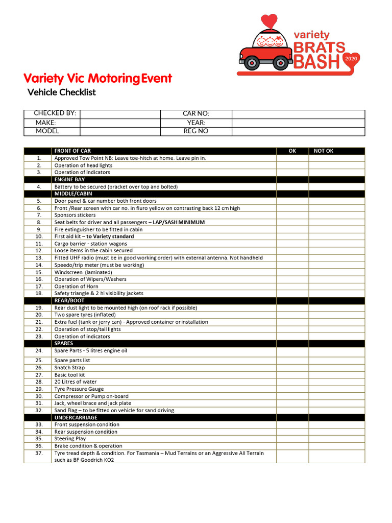 2020 Brats Bash Car Checklist | PDF | Technology & Engineering