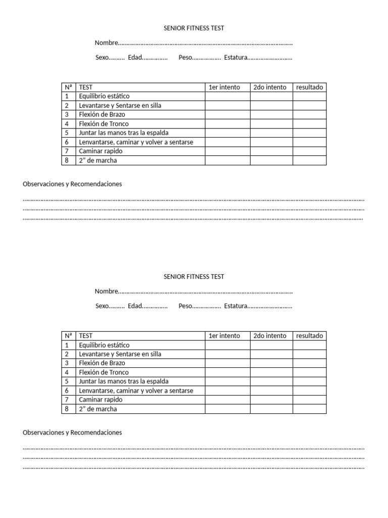 SENIOR FITNESS TEST ficha | PDF
