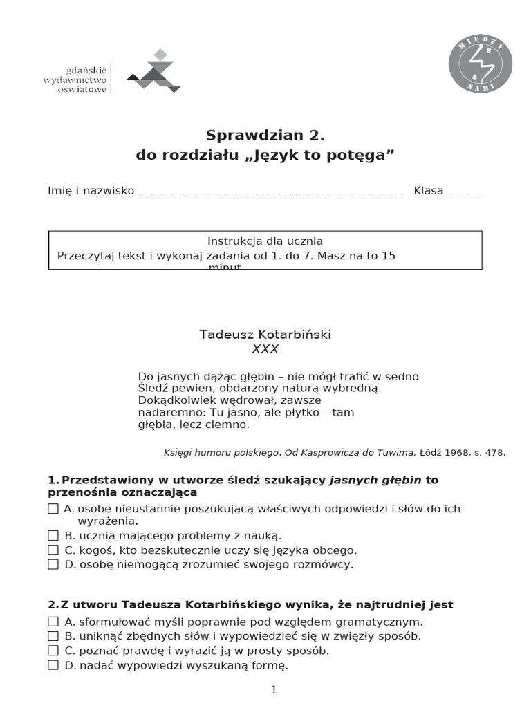 4 2 Test Jezyk To Potega 2doc | PDF