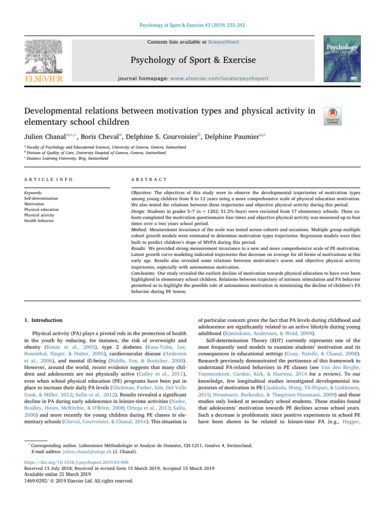 Developmental Relations Between Motivation Types and Physical Activity ...
