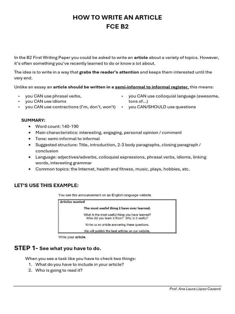 Writing Engaging Articles for FCE B2 | PDF | Adverb | English Language