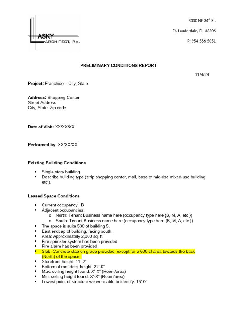 Preliminary Conditions Report | PDF | Building Engineering
