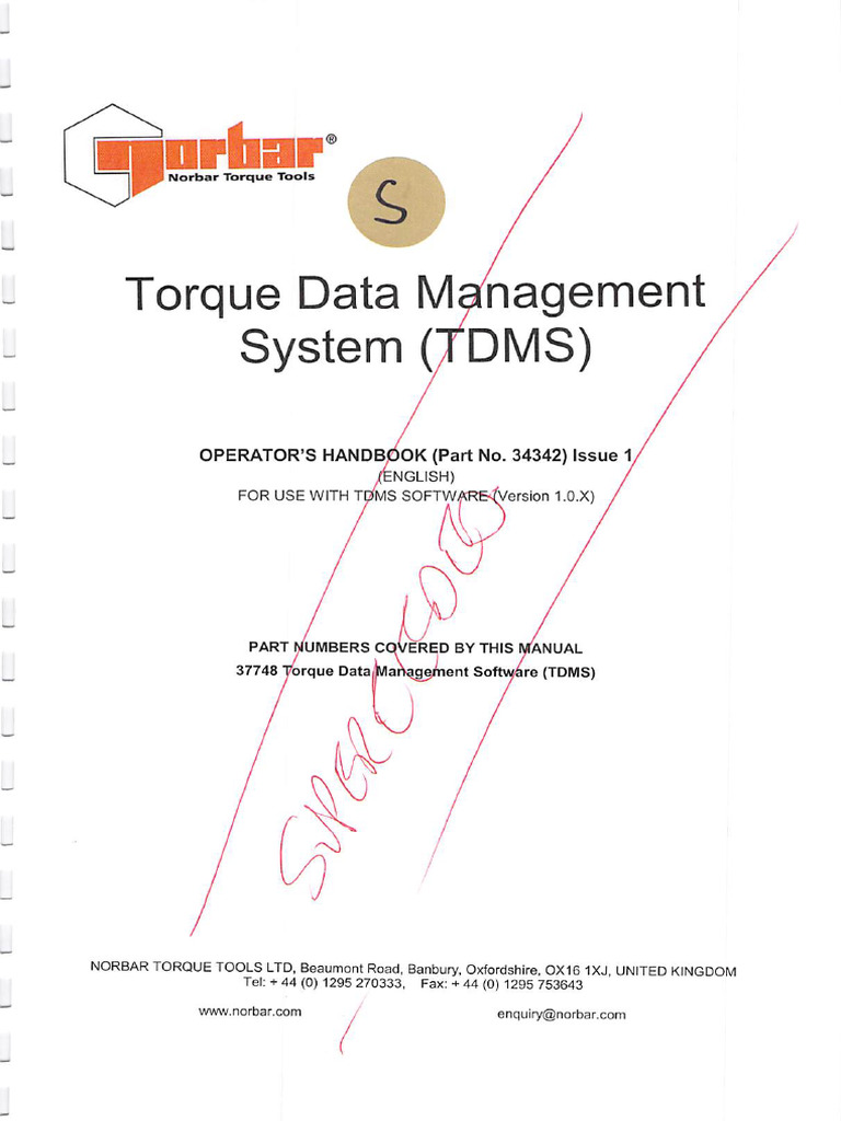 TDMS - Torque Data Management System Operators Handbook Part No. 34342 ...