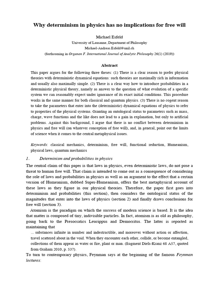1812.03558 | PDF | Determinism | Quantum Mechanics