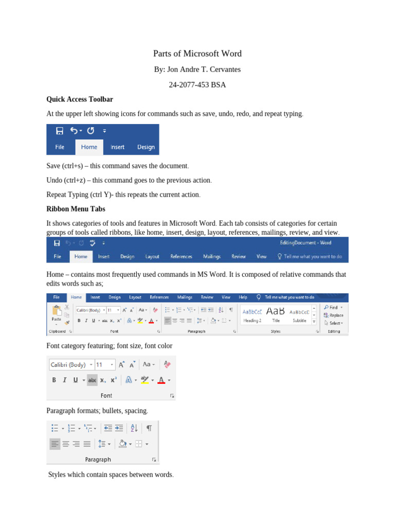 Parts of Microsoft Word | PDF