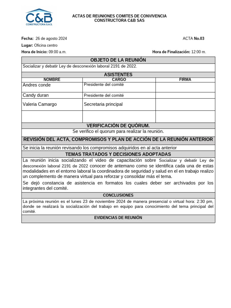 Acta #03 2024 Convivencia Arquiciviles Sas | PDF | Gobierno