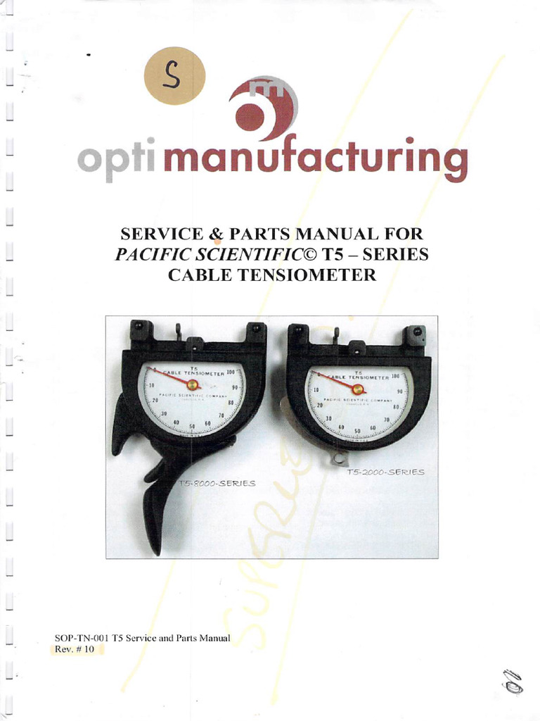 SOP-TN-001 Rev 10 - T5 Cable Tensiometer Service and Parts Manual | PDF