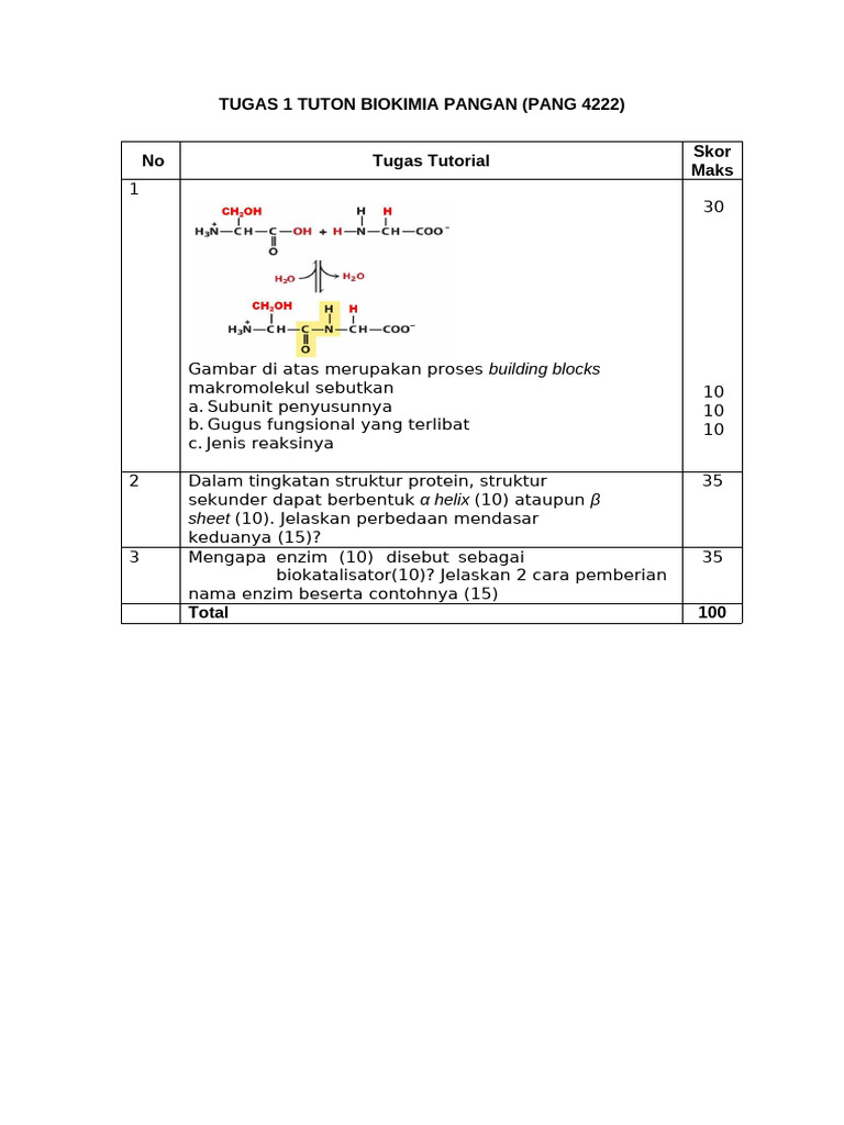 Tugas 1 Tuton Biokimia Pangan PANG4222 | PDF