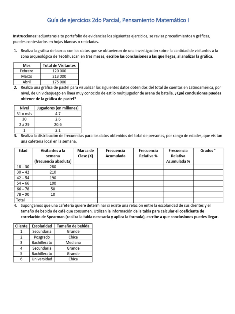 Guía de Ejercicios 2do Parcial, Pensamiento Matemático I - 100057 | PDF