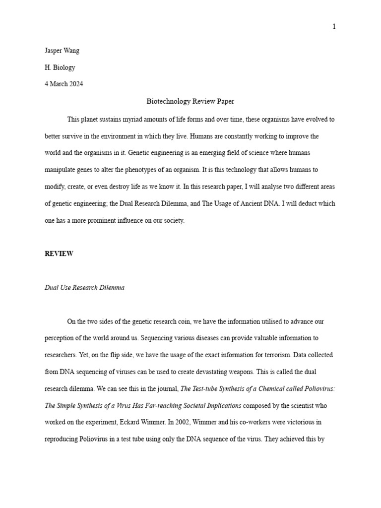 Biotechnology Review Paper | PDF | Virus | Genetics