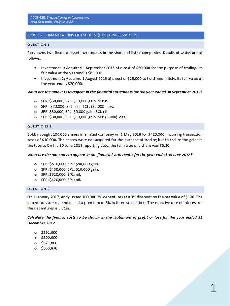 Financial Instruments Accounting Exercises | PDF | Bonds (Finance ...