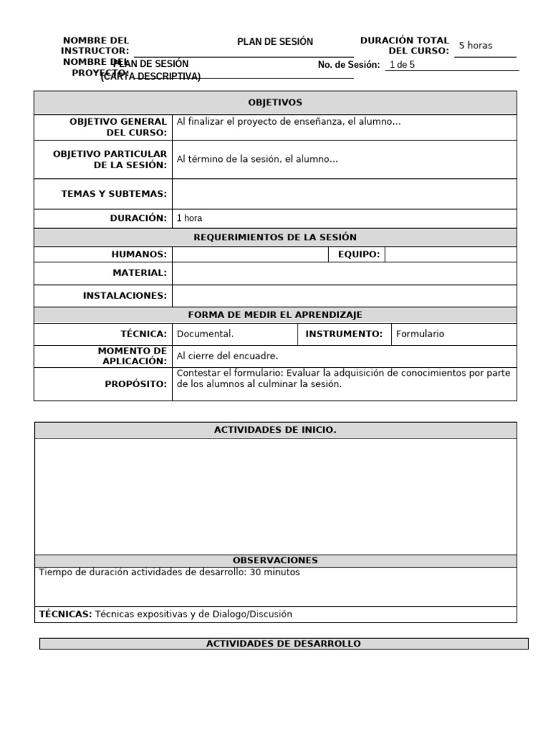 Formato Plan de Sesión | PDF