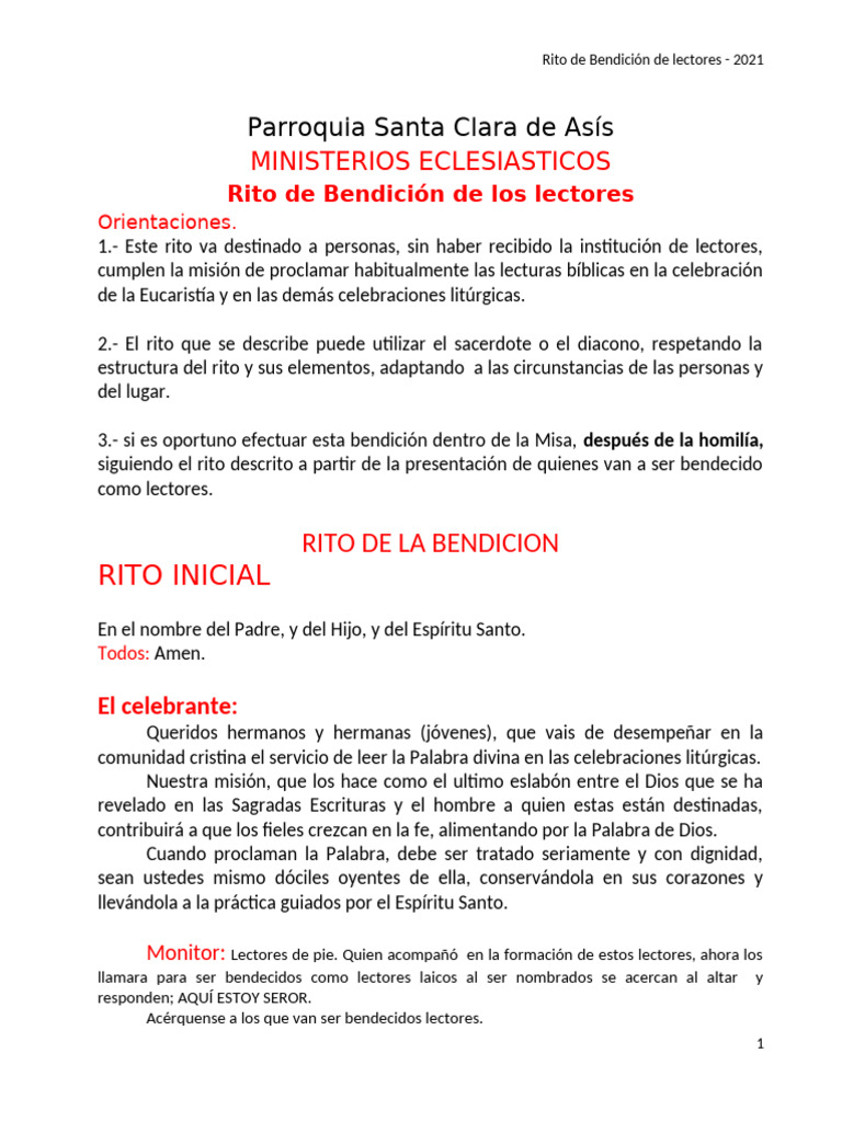 Rito de Bendición de Lectores Laicos | PDF | Bendición | Oración