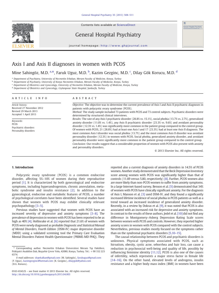 PCOS and Axis I and II Diagnosis | PDF | Polycystic Ovary Syndrome ...