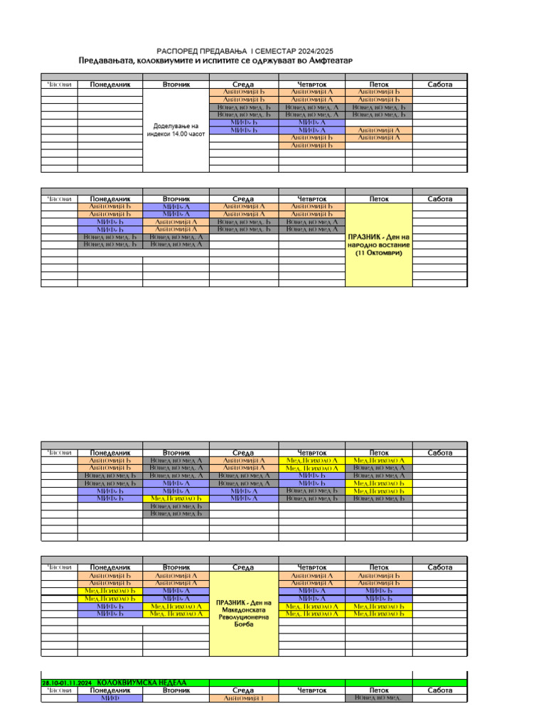 Raspored PREDAVANJA I Godina 2024 | PDF