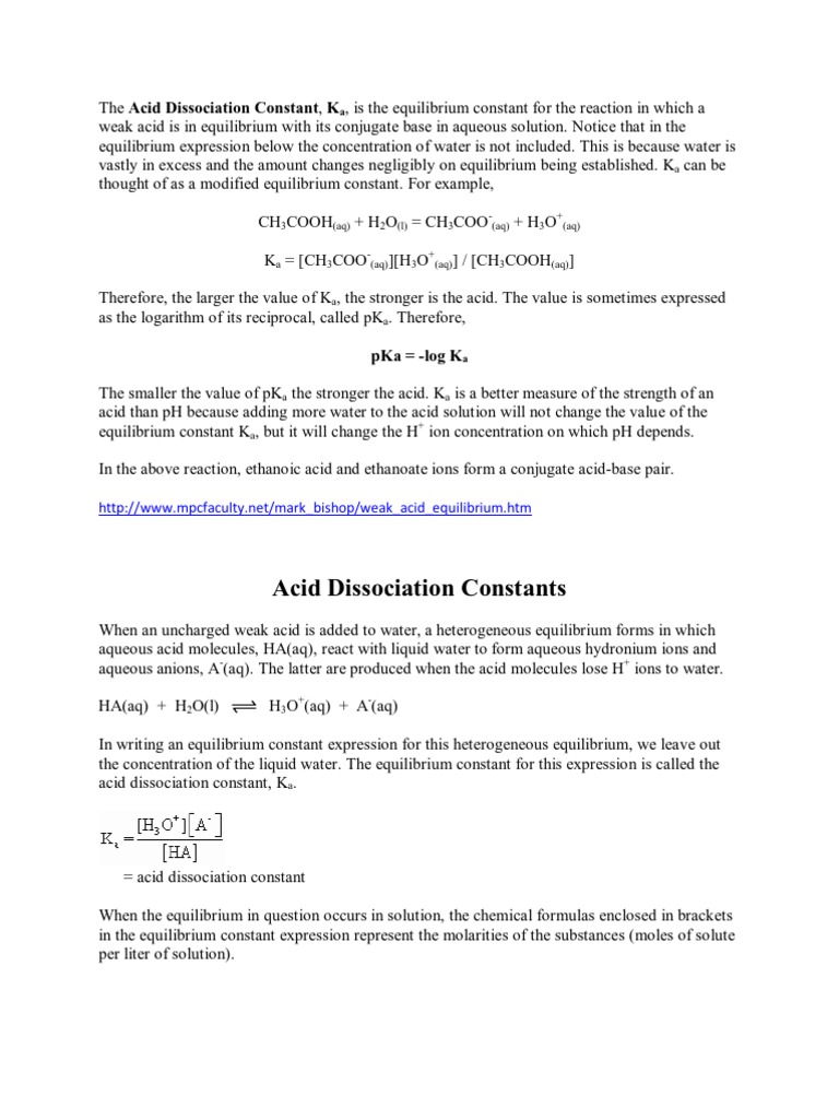 The Acid Dissociation Constant | PDF | Ph | Dissociation (Chemistry)