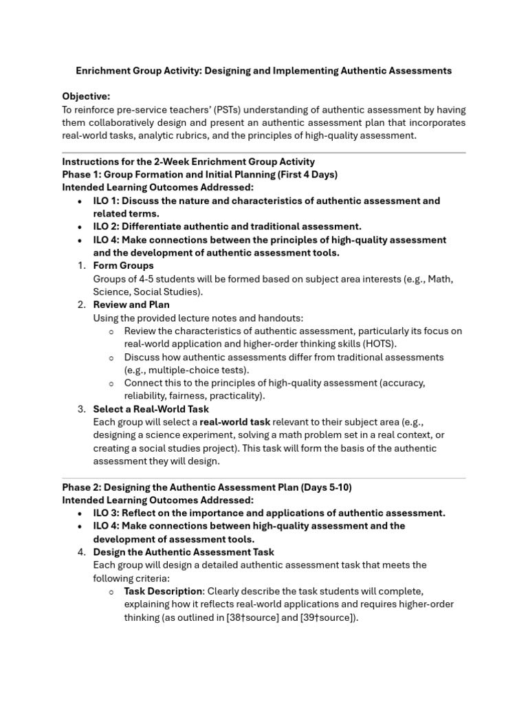 Enrichment Group Activity (2) | PDF | Educational Assessment | Rubric (Academic)