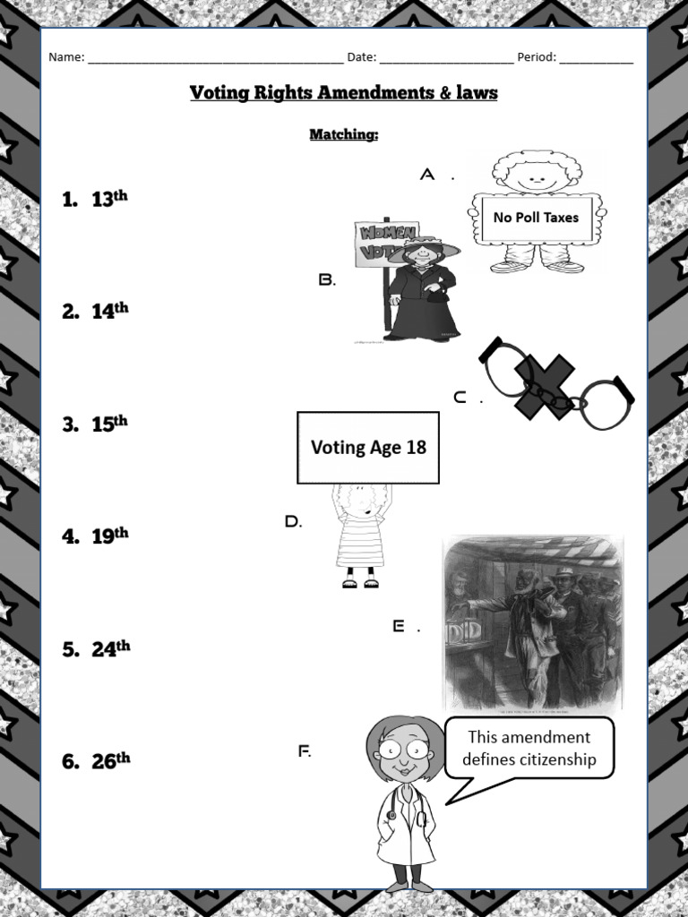 Worksheet Voting Amendments New | PDF | Suffrage | Voting Rights Act Of ...
