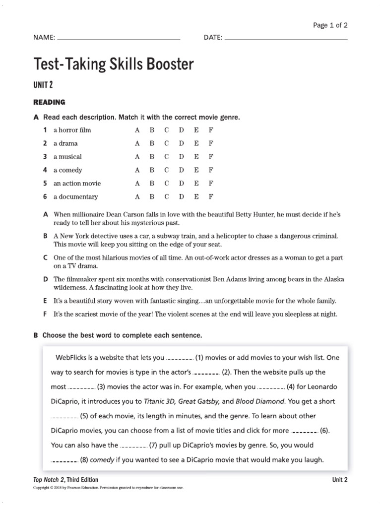 Test Taking Skills Booster Unit 2_TN2 | PDF