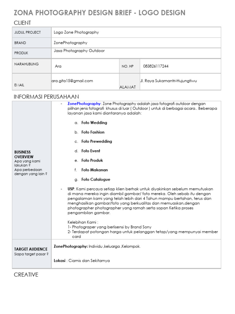 Desain Brief Zone PhotographyRev | PDF