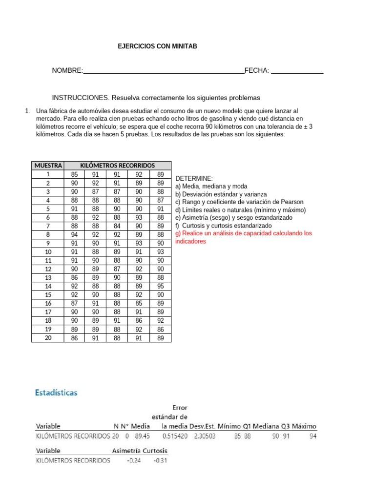 Ejercicios de Estadistica Con Minitab. | PDF | Desviación Estándar | Muestreo (Estadísticas)