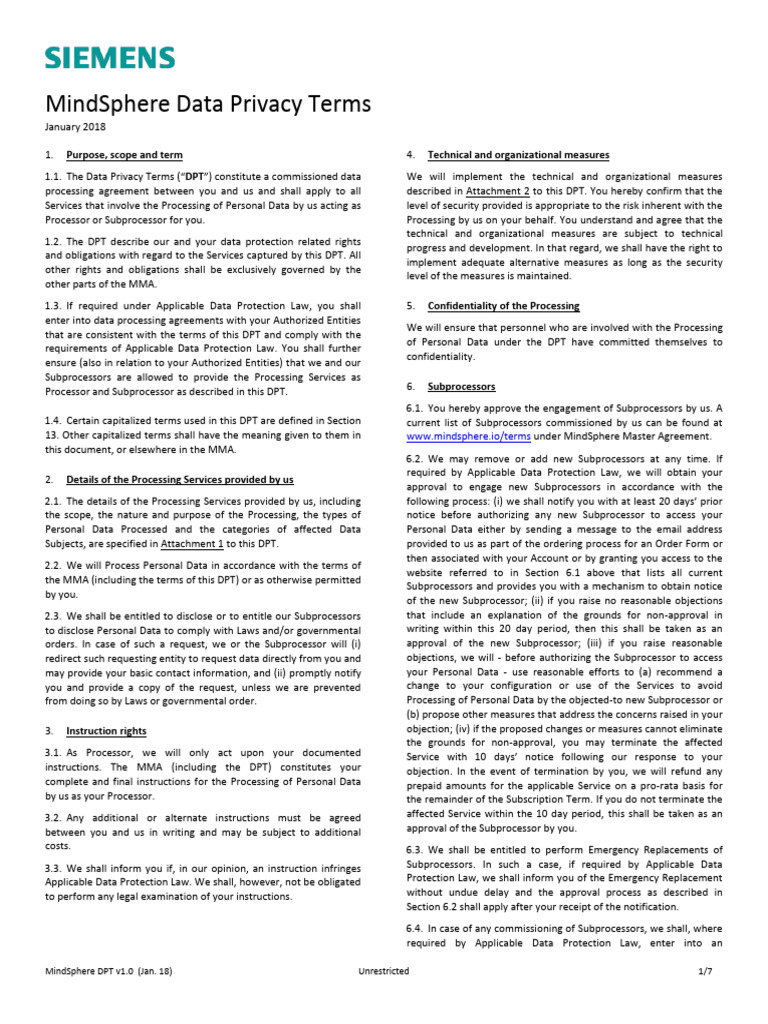 MindSphere Data Privacy Terms Overview | PDF | Access Control ...