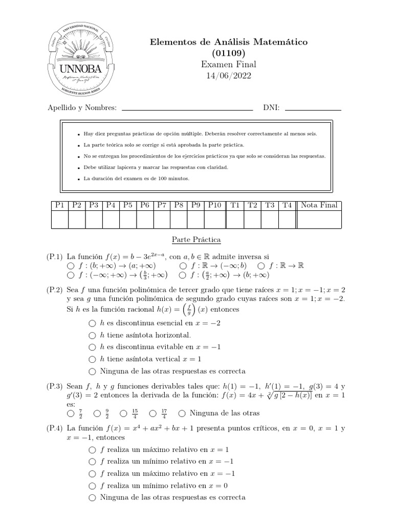 Examen Final Junio | PDF | Relaciones matematicas | Conceptos matemáticos